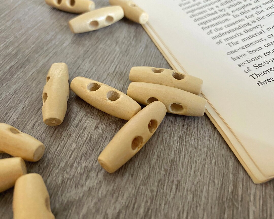 2x Natural Wood Toggle Button 30mm/1.2'', Small Beige Wooden Toggles ...