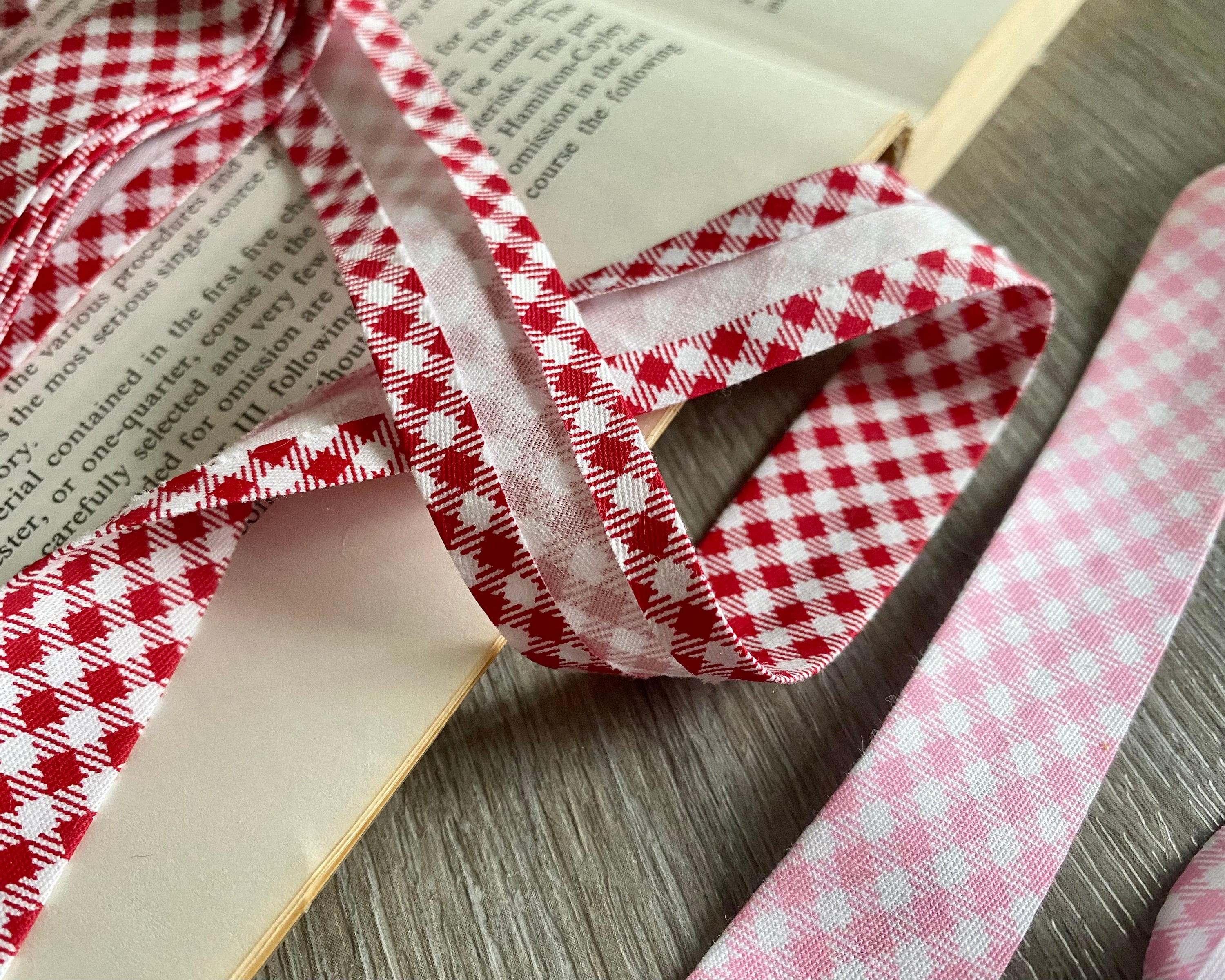 1m Checkered 20mm Double Folded Bias Tape Red Pink, Pure Cotton Gingham ...