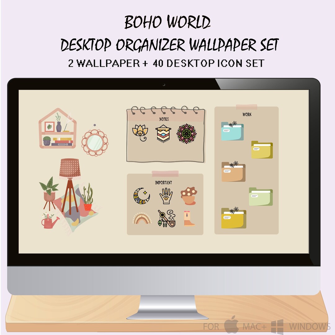 Boho Desktop Organizer Wallpaper Desktop Folder Icons for - Etsy