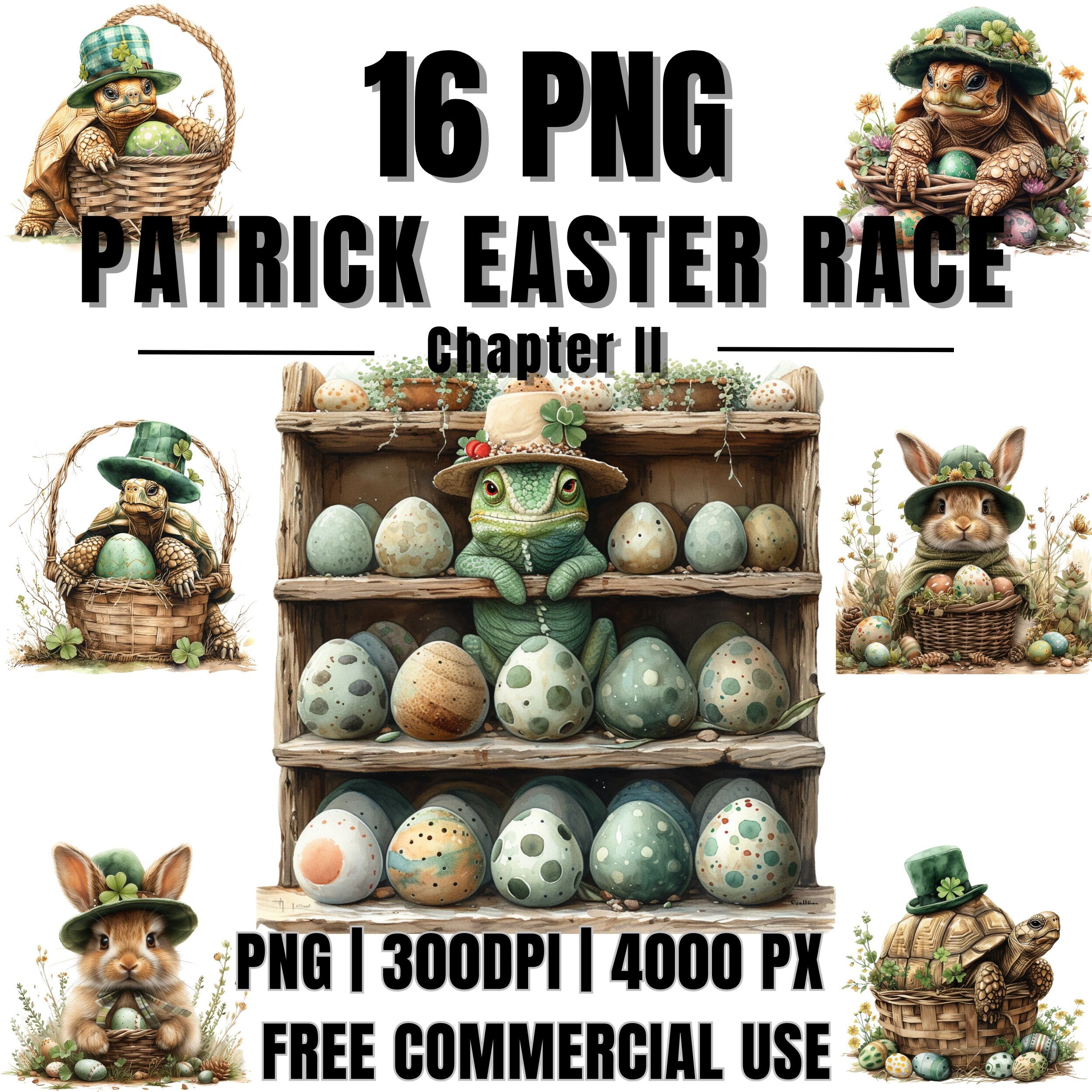 Patrick Easter Hunt Chapter II Egg Race Watercolor Clipart Bundle 16 ...