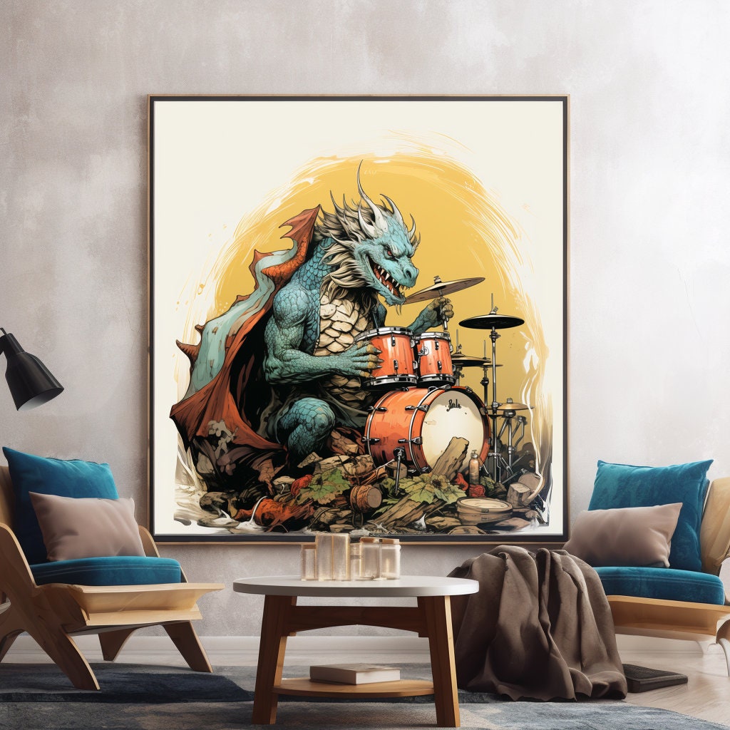 Drumming Dragon Wall Art Bundle 5 JPG, Free Commercial Use, Digital Art ...