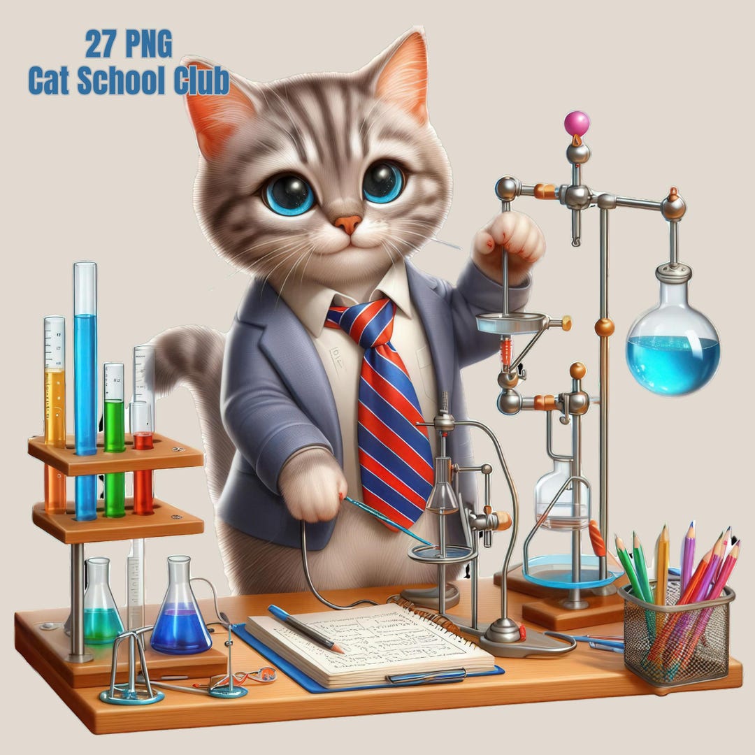 Cat School Club, Back to School Clipart, First Day of School PNG, Cat ...
