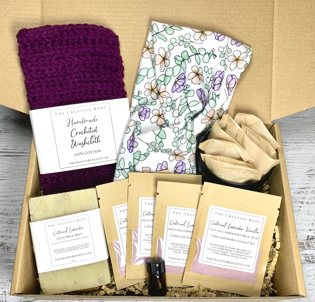 Large Oatmeal Lavender 4 Facials Kit Self Care Kit, Face Mask Gift Box ...