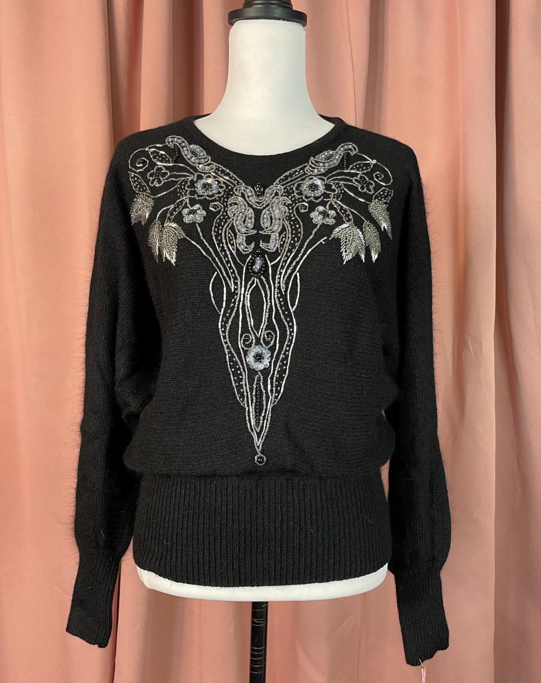 The KIM Sweater (size M): 1980s Black Silk and Rabbit Fur Cedars ...