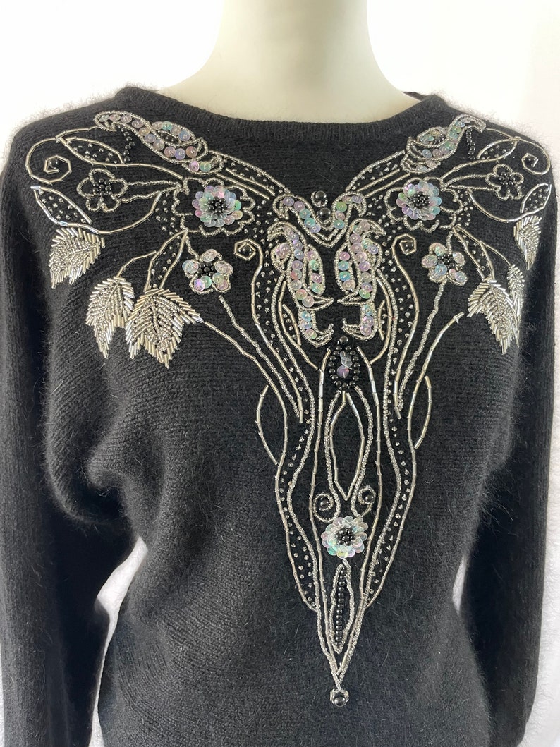 The KIM Sweater: 1980s Black Silk and Rabbit Fur Cedars Sweater With ...