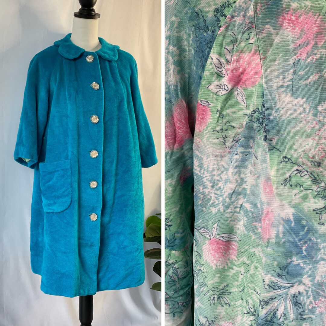 The MISTY Housecoat: 1970s Teal Velour Housecoat Handmade - Etsy Canada