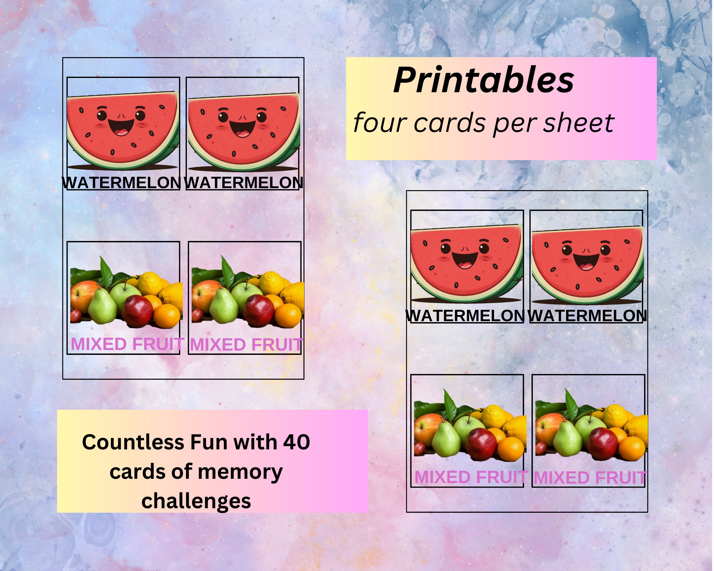 Memory Game Fruits and Vegetables Set 1. Countless Fun of Memorizing ...