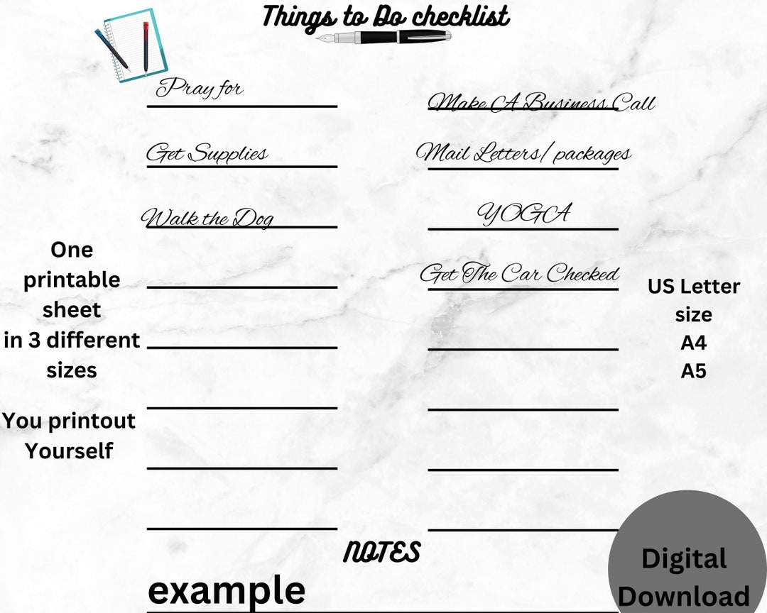 Things to Do Checklist. Website: Neiceysdesign.com - Etsy