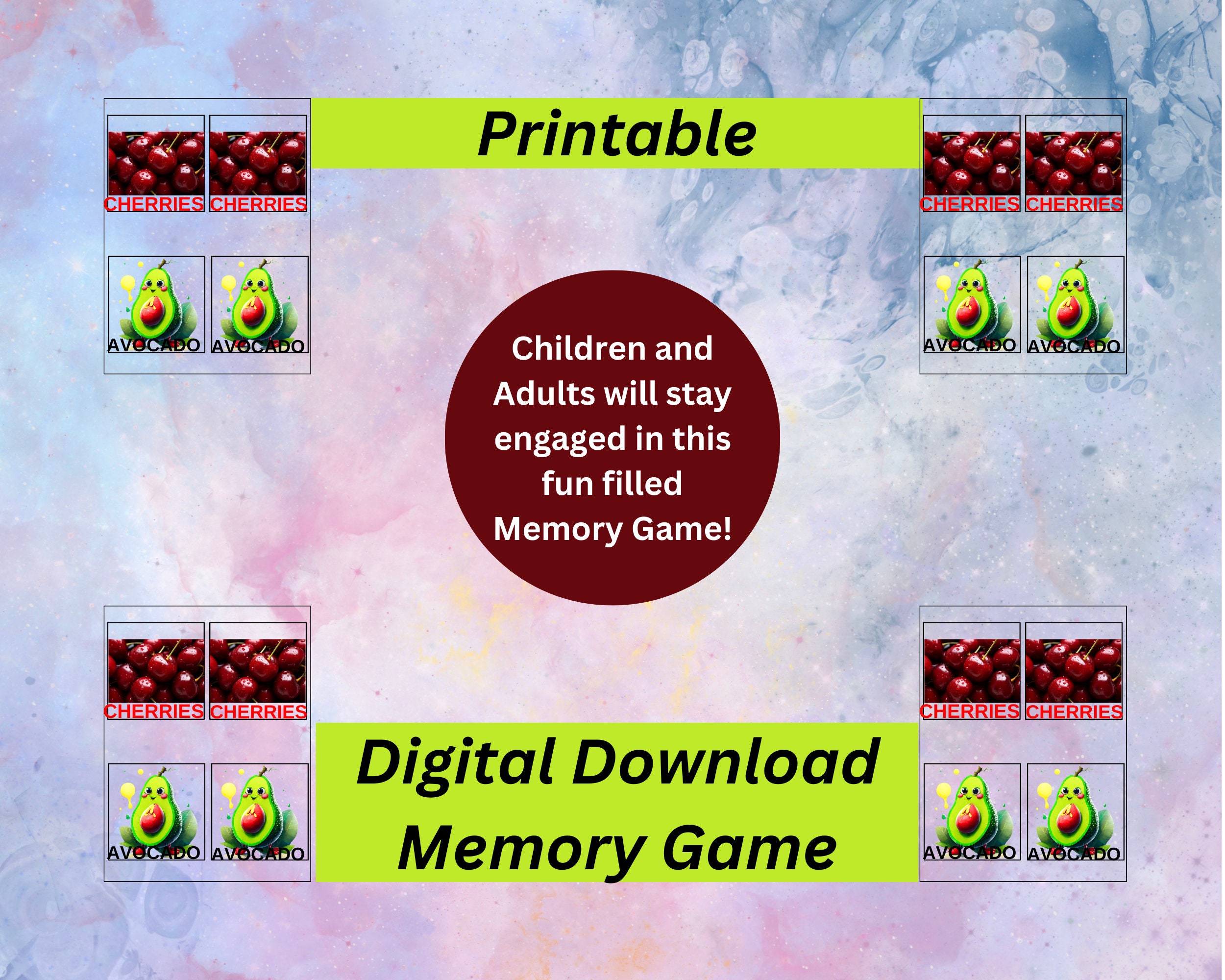 Memory Game Fruits and Vegetables Set 1. Countless Fun of Memorizing ...