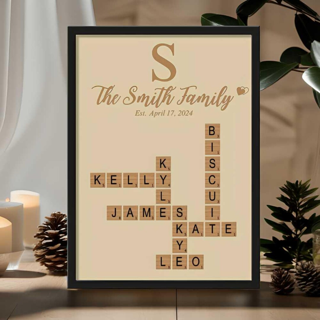 Custom Family Name Crossword Puzzle, Family Scrabble Name Art - Etsy