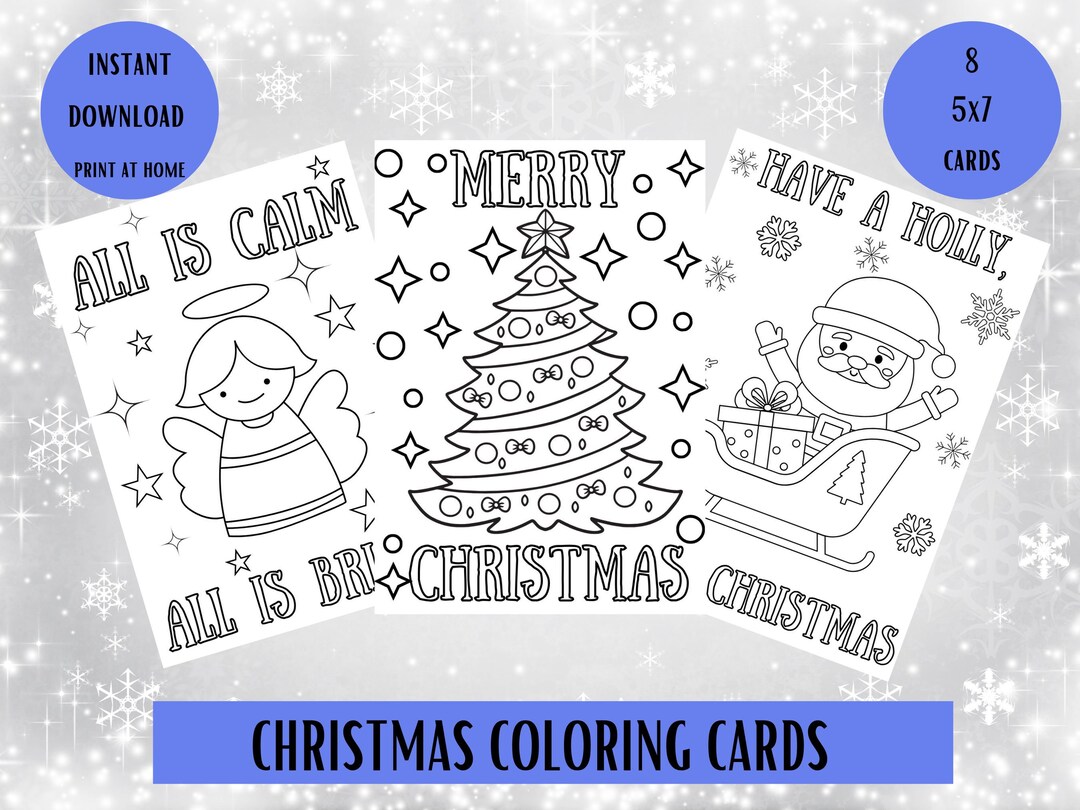 Christmas Coloring Cards, Kids Christmas Cards, Coloring Cards - Etsy