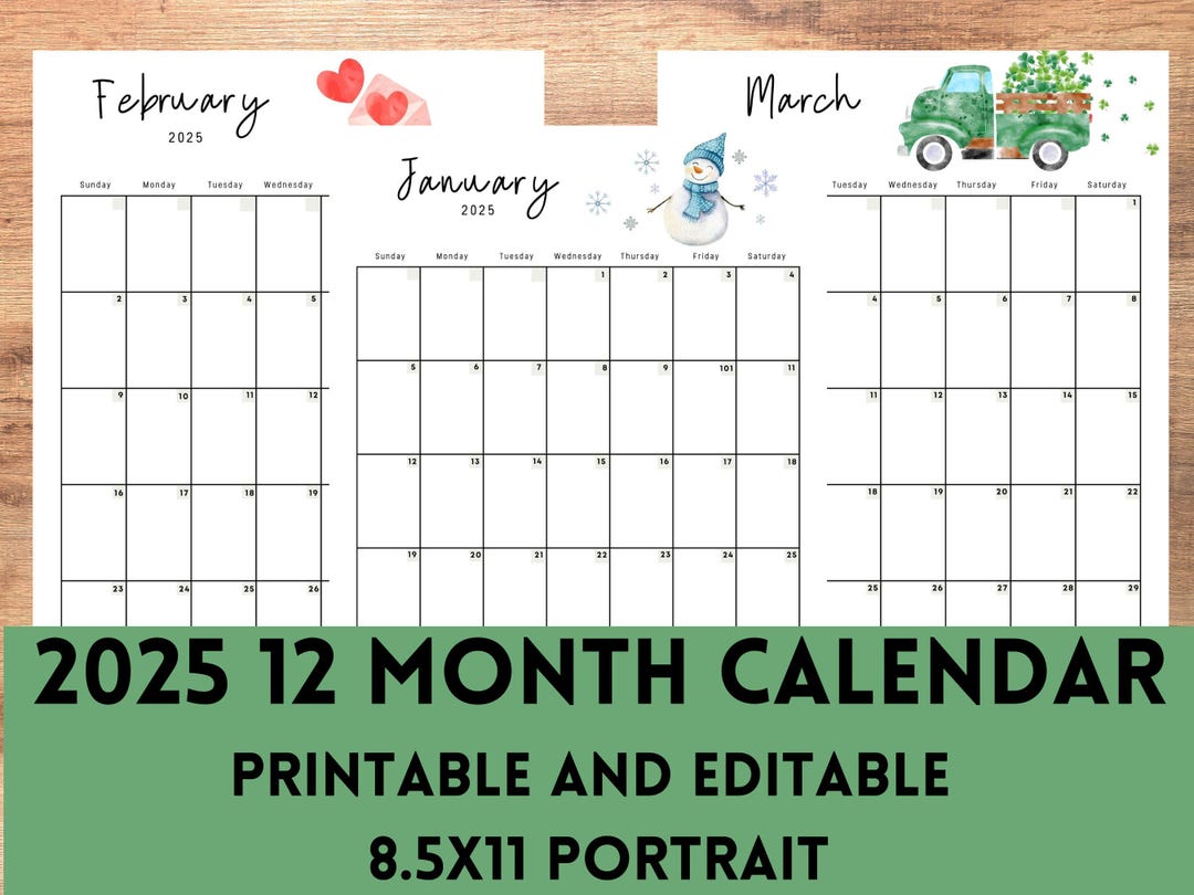 2025 Printable Calendar, Editable Calendar, Printable Calendar, 2025 ...