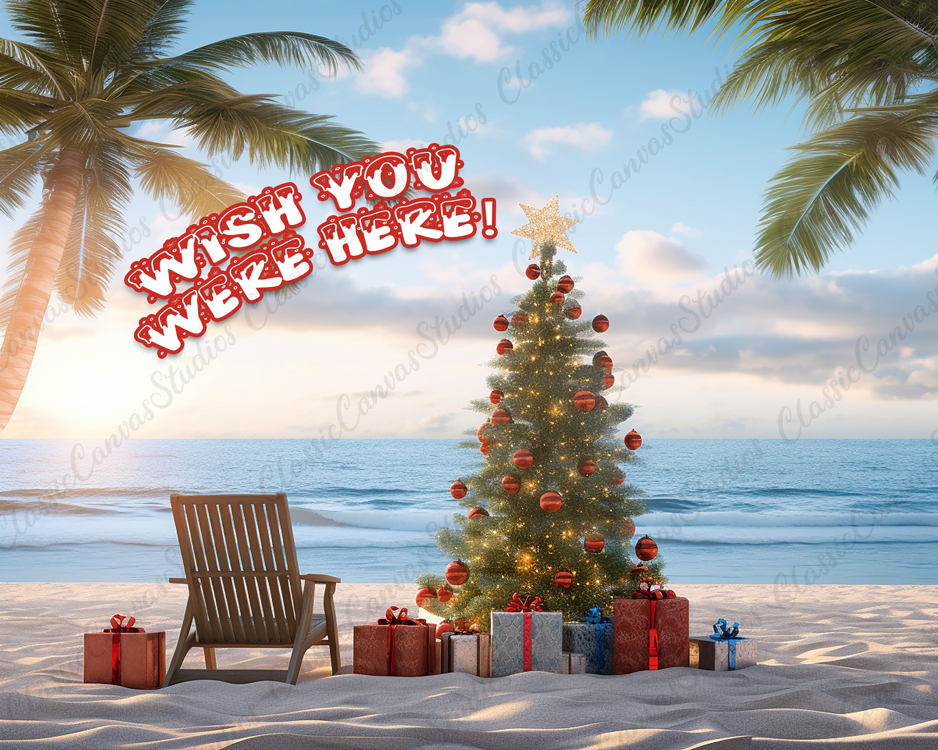 Christmas Beach Digital Backdrops, Decorated Palm Trees, Christmas ...