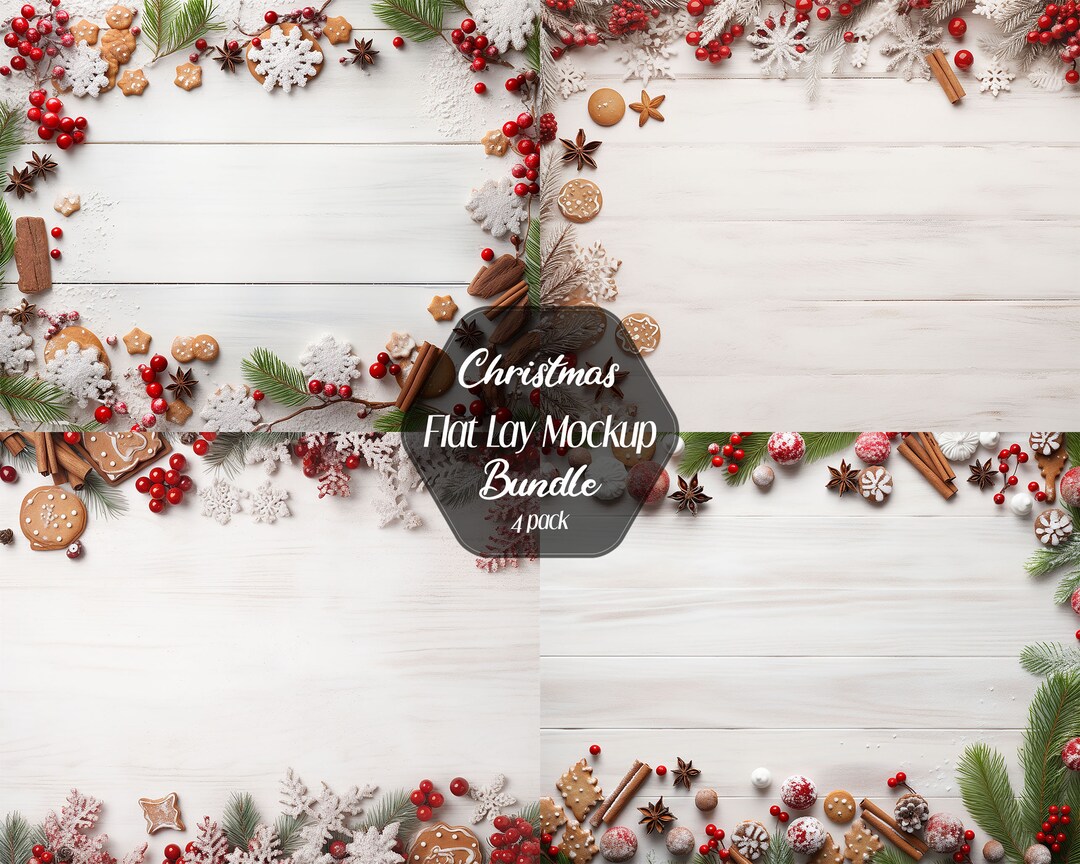 Christmas Flatlay Mockup, Christmas Digital Background, Gingerbread ...
