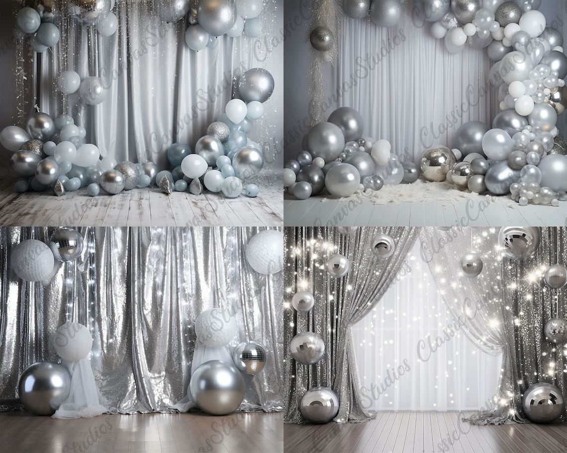 Silver Party Digital Backdrops, Studio Photography Background, Portrait ...
