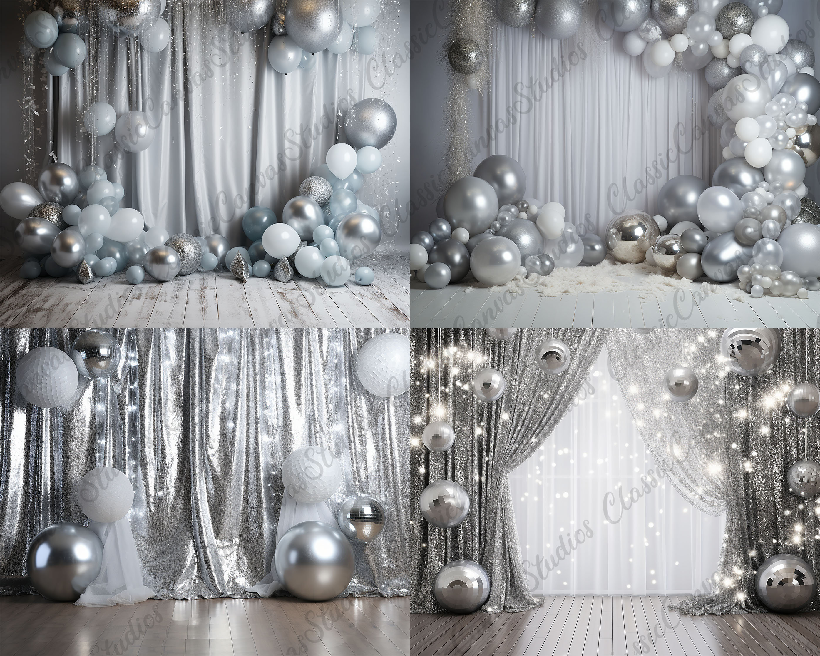 Silver Party Digital Backdrops, Studio Photography Background, Portrait ...