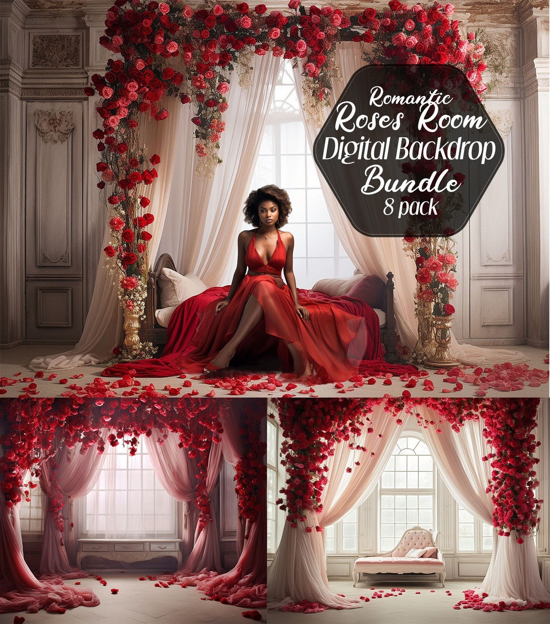 Romantic Roses Valentines Digital Backdrop, Digital Background ...
