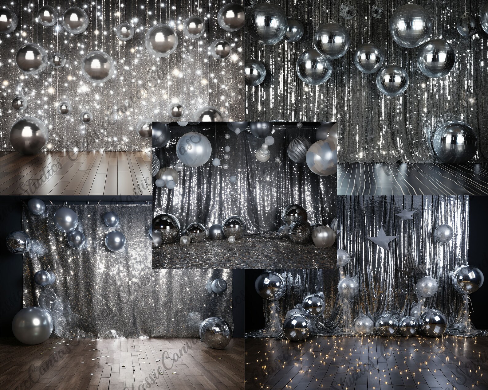 Silver Party Digital Backdrops, Studio Photography Background, Portrait ...