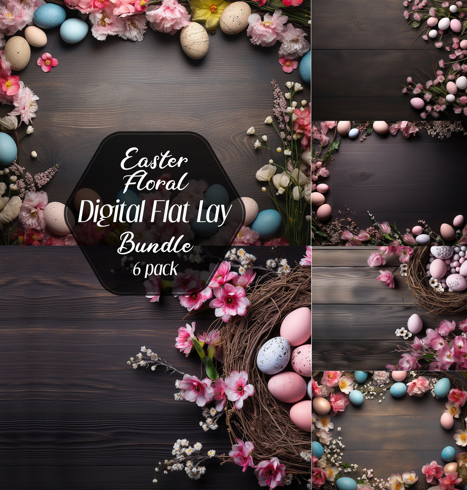 Easter Digital Background, Flat Lay, Spring Floral, Easter Eggs ...