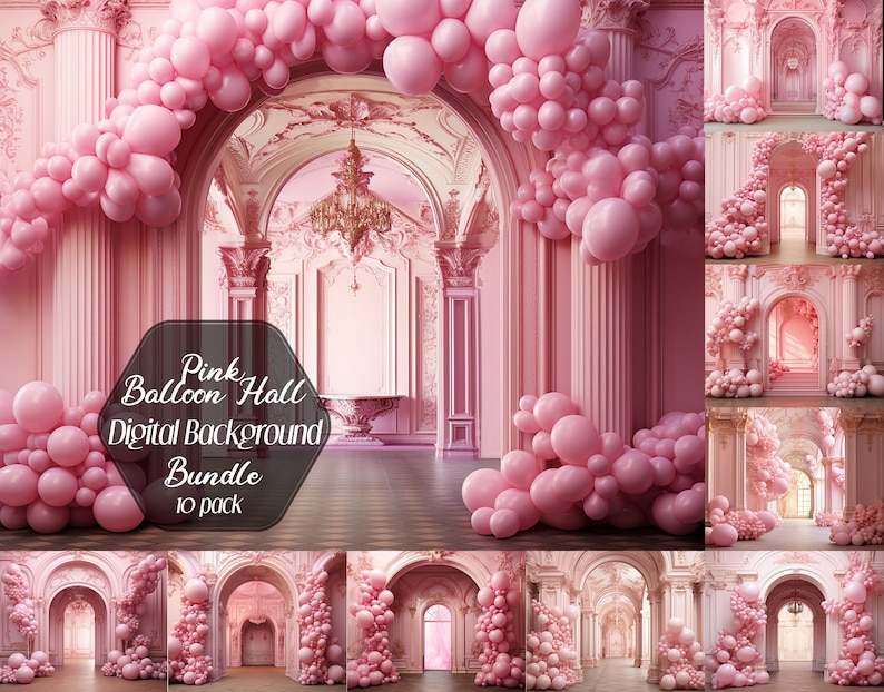 Pink Wall Balloon Arch Digital Background, Digital Backdrop, Maternity ...