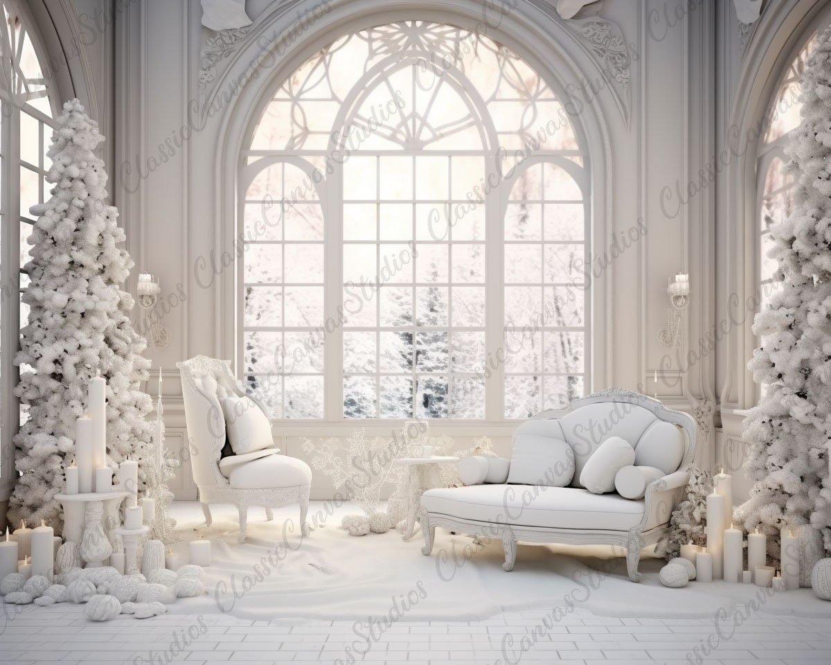 White Christmas Digital Backdrop, White Living Room Studio Background ...