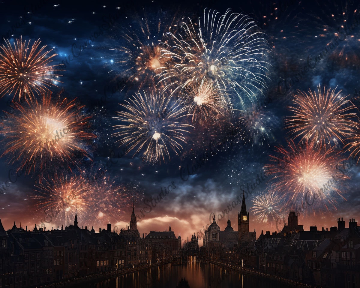 Fireworks Digital Background, Digital Backdrop Bundle, New Years Eve ...
