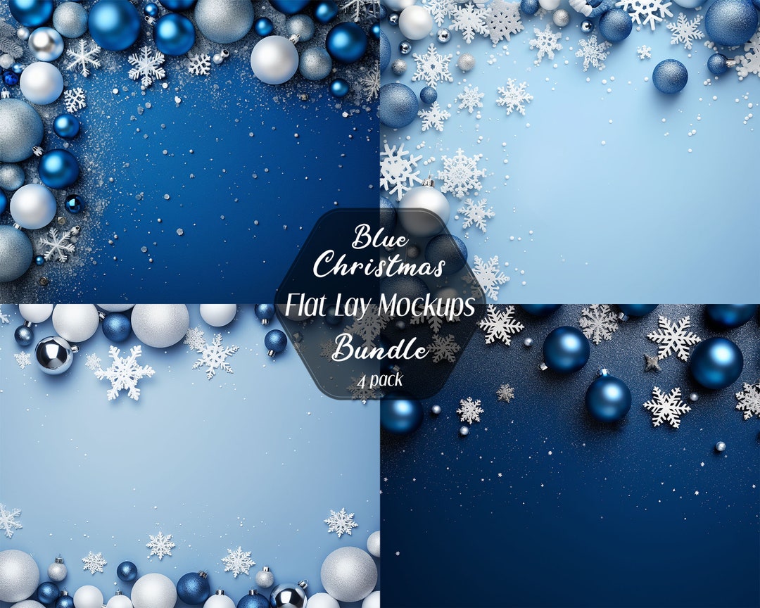 Christmas Flatlay Product Background, Blue Christmas Winter, Mockup ...