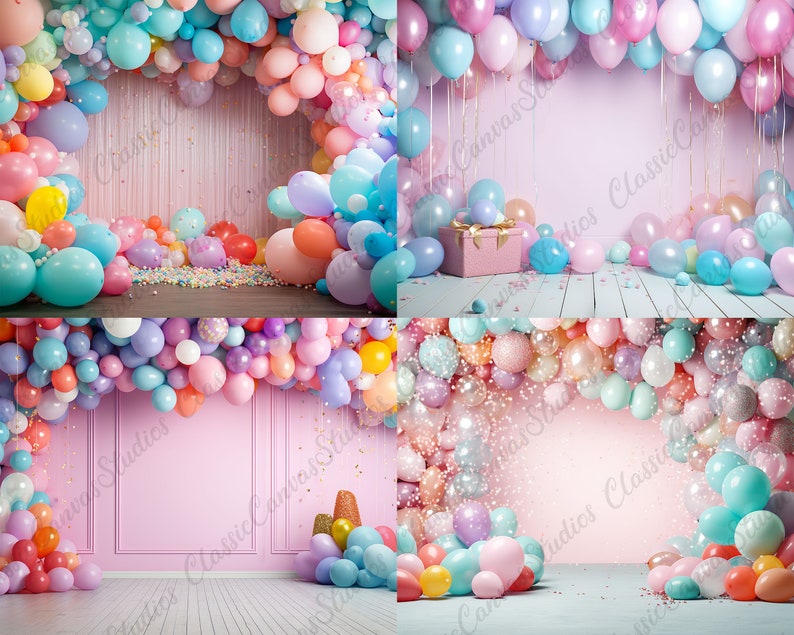 Birthday Balloons Digital Background, Cute Kids Portrait Photography ...