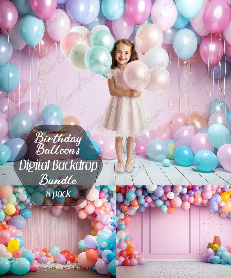 Birthday Balloons Digital Background, Cute Kids Portrait Photography ...