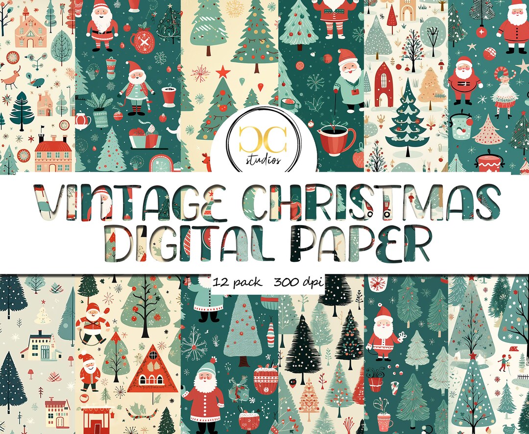 Digital Christmas Paper, Vintage Christmas, Digital Scrapbook Paper ...