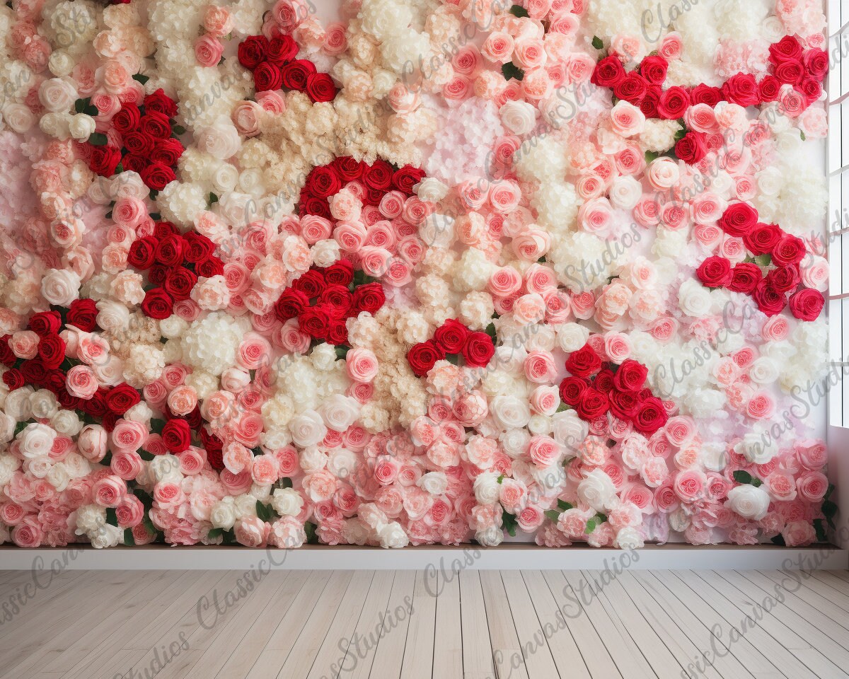 Flower Wall Digital Backdrop, Digital Background, Floral Background ...