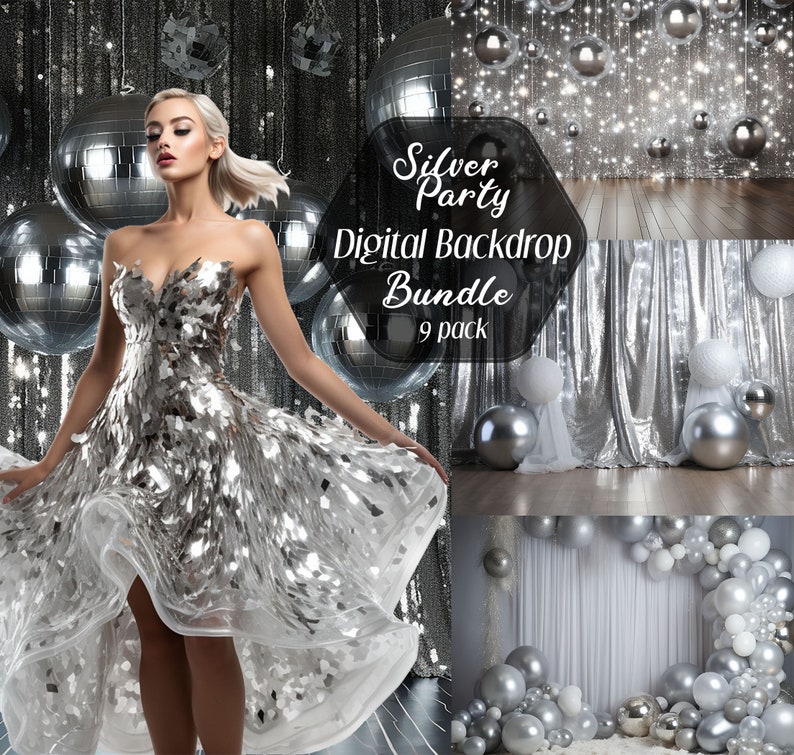 Silver Party Digital Backdrops, Studio Photography Background, Portrait ...