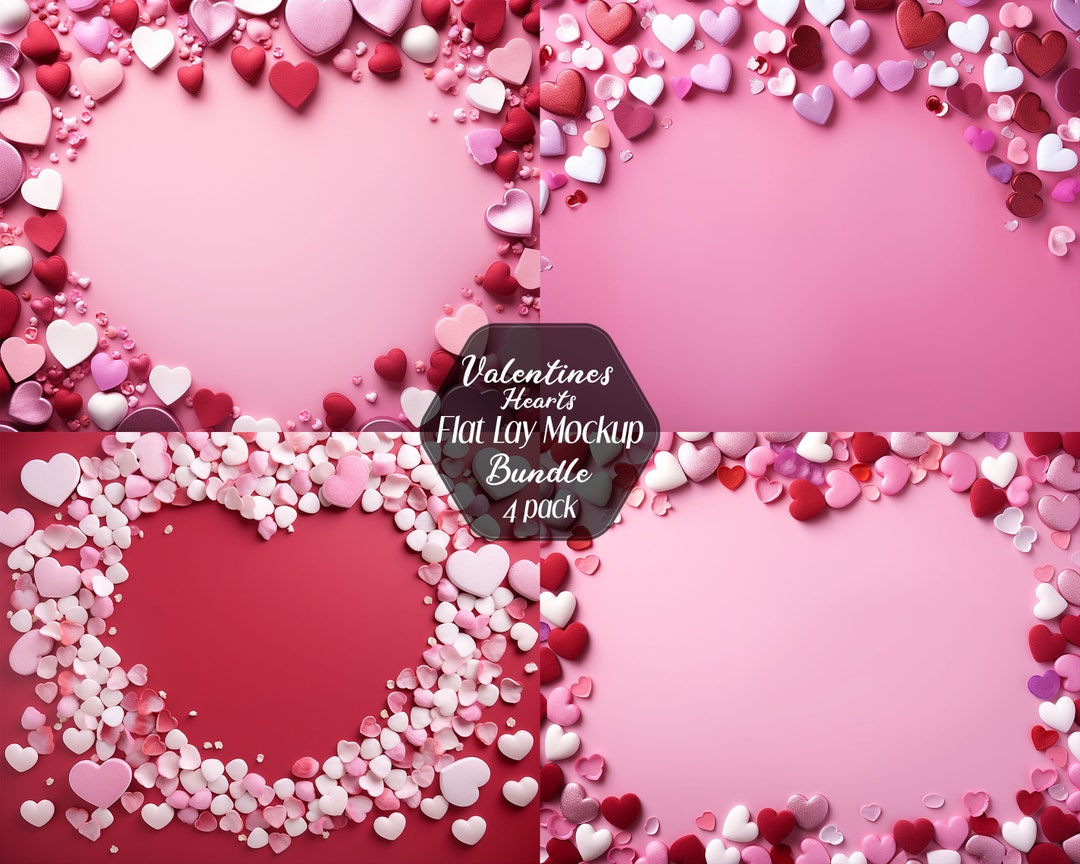 Valentines Day Hearts, Flat Lay Mockup, Digital Background, Card Mockup ...