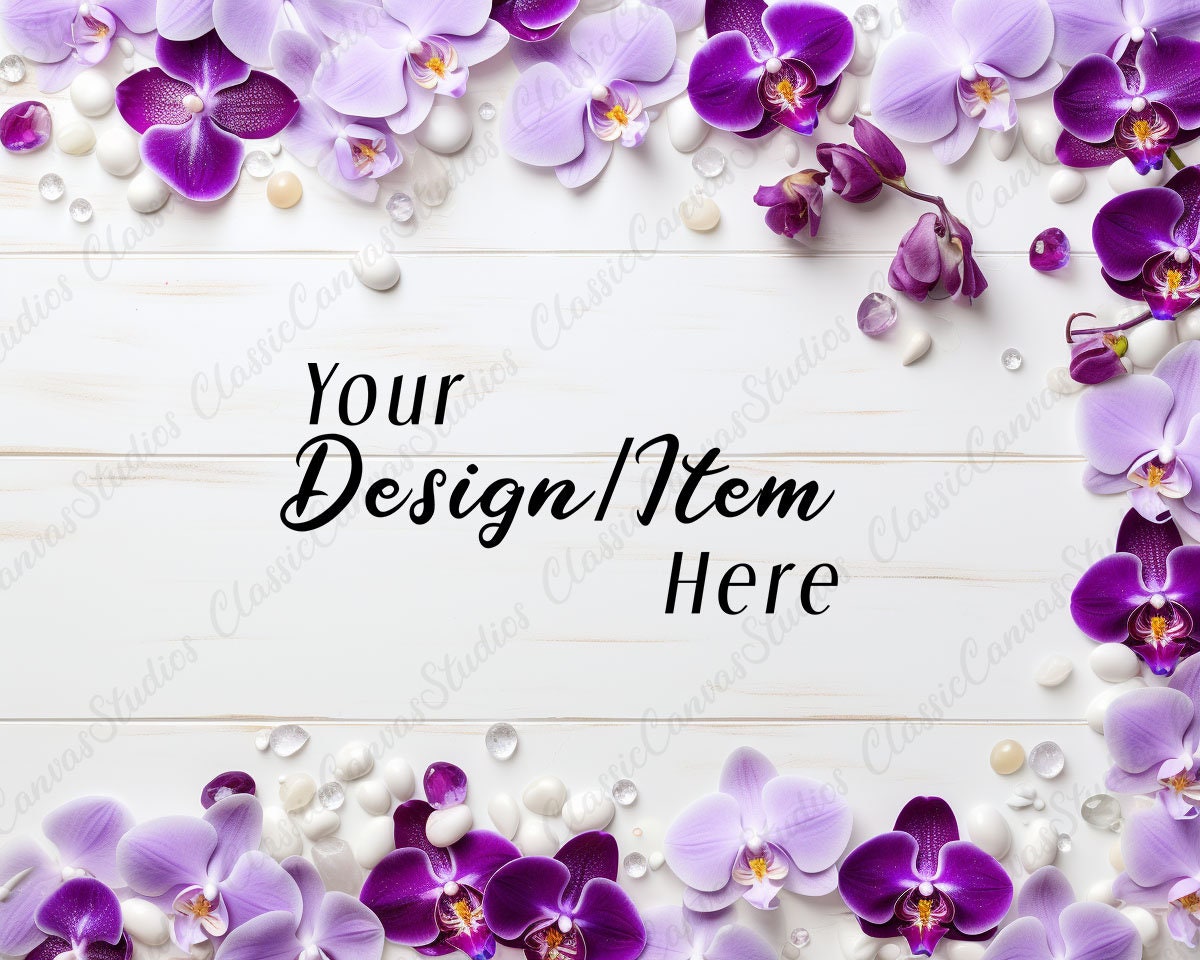 Purple Flat Lay Mockup, Orchid Digital Background, White Shiplap ...