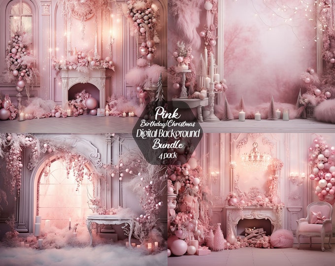 Pink Christmas Digital Backdrops, Pink Birthday Digital Backdrops ...