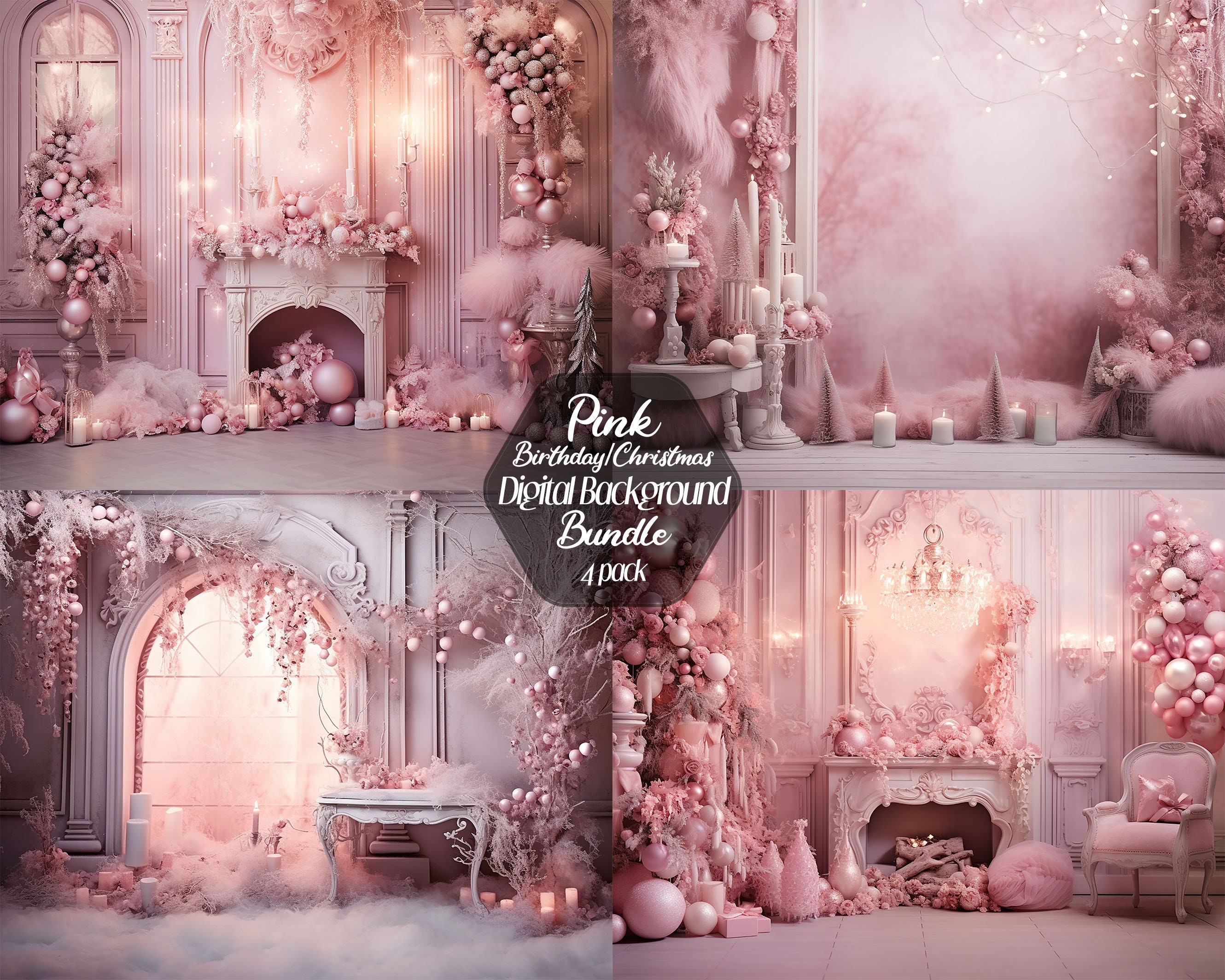 Pink Christmas Digital Backdrops, Pink Birthday Digital Backdrops ...