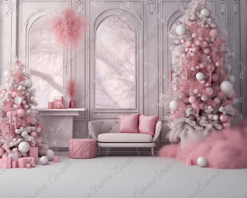 Pink Christmas Digital Backdrop, Digital Backgrounds, Portrait ...