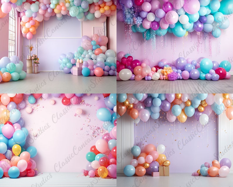 Birthday Balloons Digital Background, Cute Kids Portrait Photography ...