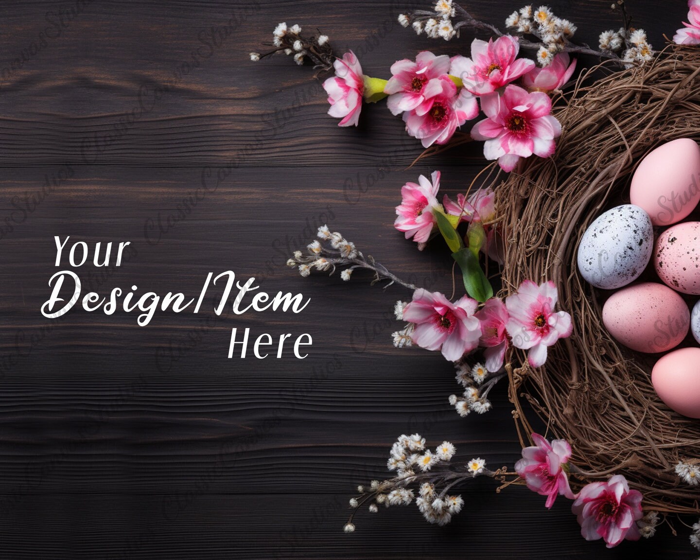 Easter Digital Background, Flat Lay, Spring Floral, Easter Eggs ...