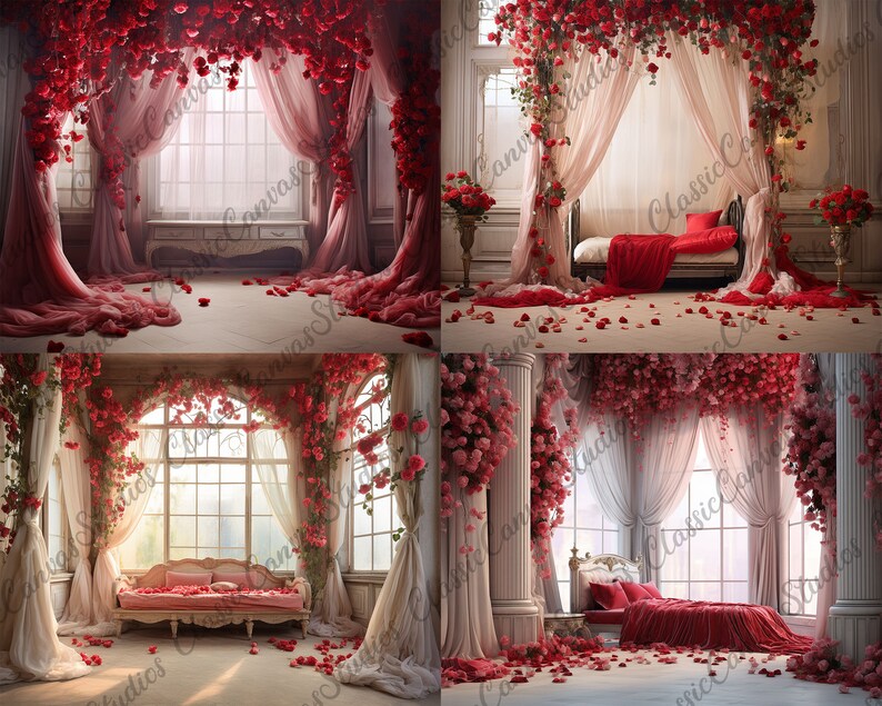 Romantic Roses Valentines Digital Backdrop, Digital Background ...