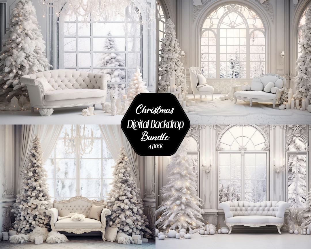 White Christmas Digital Backdrop, White Living Room Studio Background ...