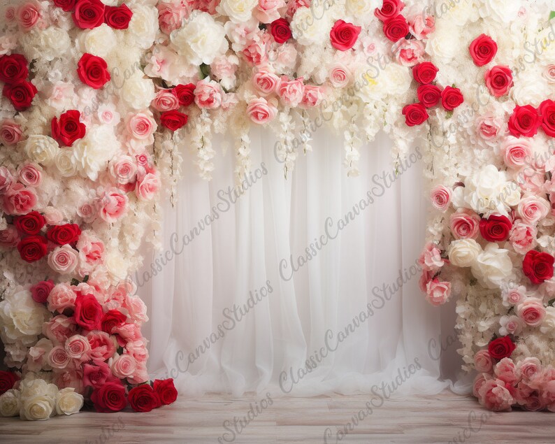Flower Wall Digital Backdrop, Digital Background, Floral Background ...