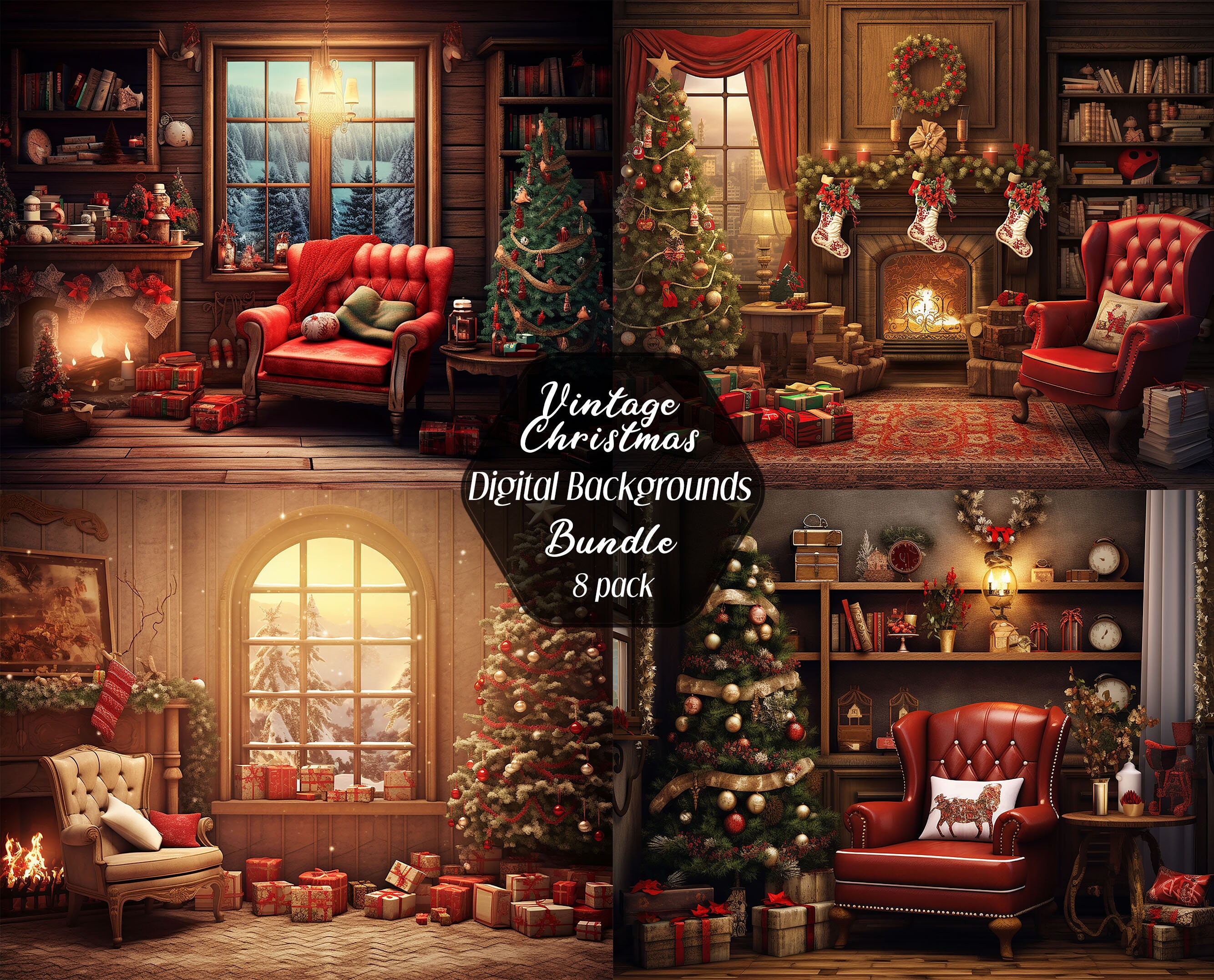 Vintage Christmas Digital Background, Digital Backdrop for ...