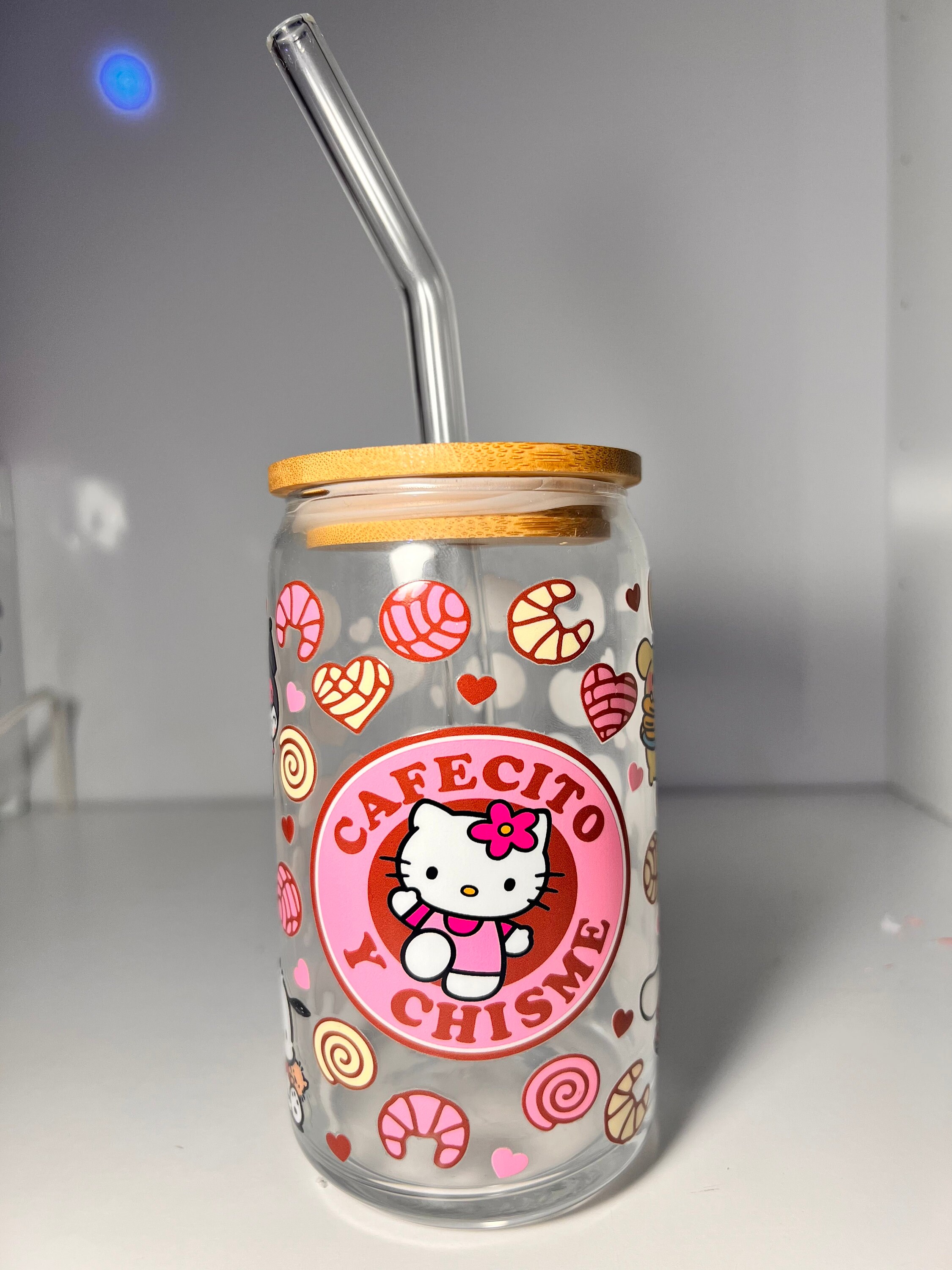 Hello Kitty, Cafecito Y Chisme 16 Oz Glass Tumbler Hello Kitty Sanrio My Melody Glass Cup ...