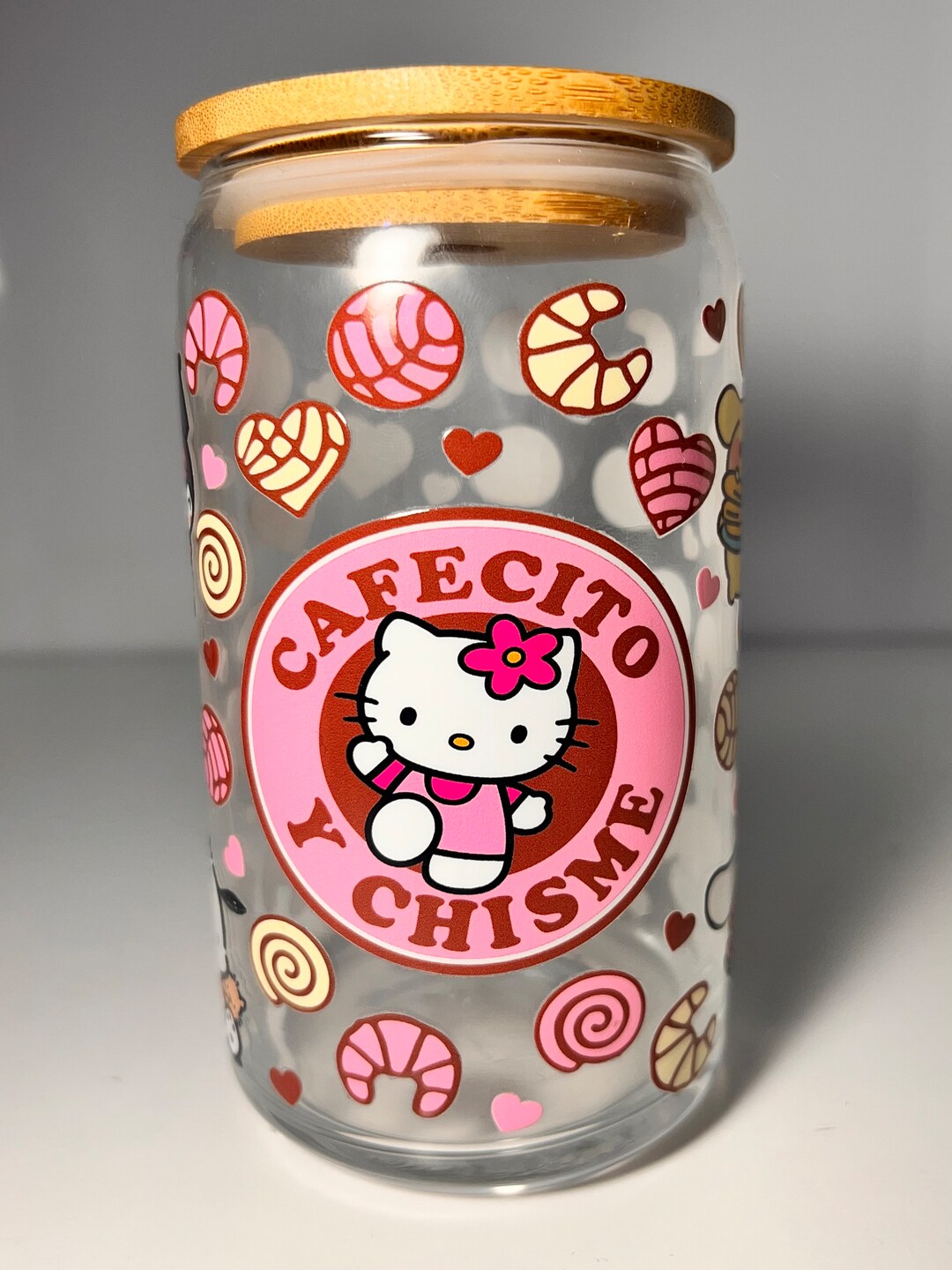 Hello Kitty, Cafecito Y Chisme 16 Oz Glass Tumbler Hello Kitty Sanrio My Melody Glass Cup ...