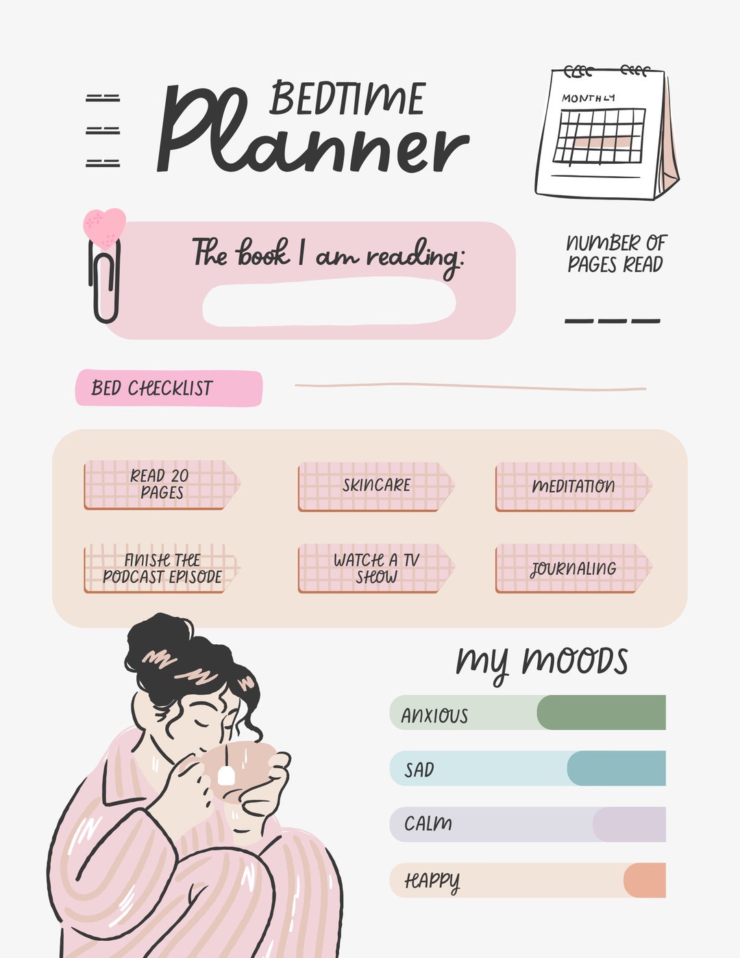 Bedtime Planner Soft Cute Aesthetic Digital Planner - Etsy