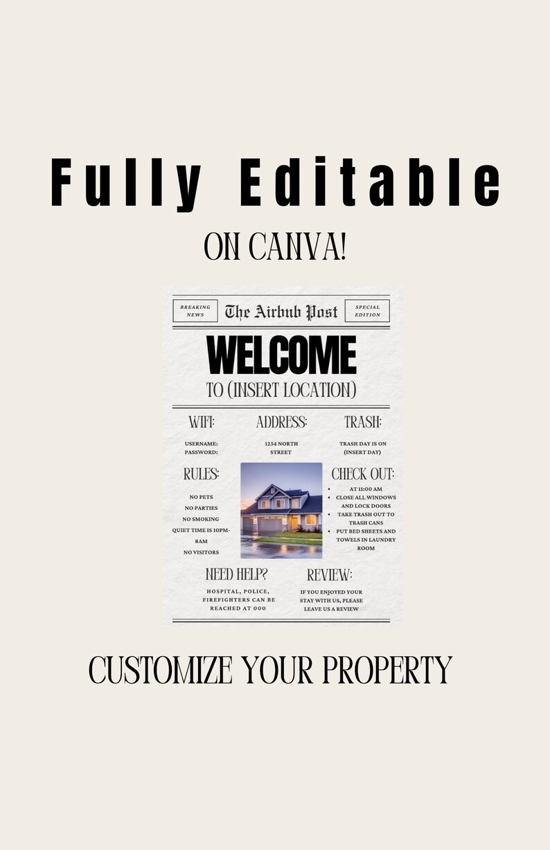 Editable Canva Airbnb Vrbo Guest Book Welcome Book Template Custom Sign ...