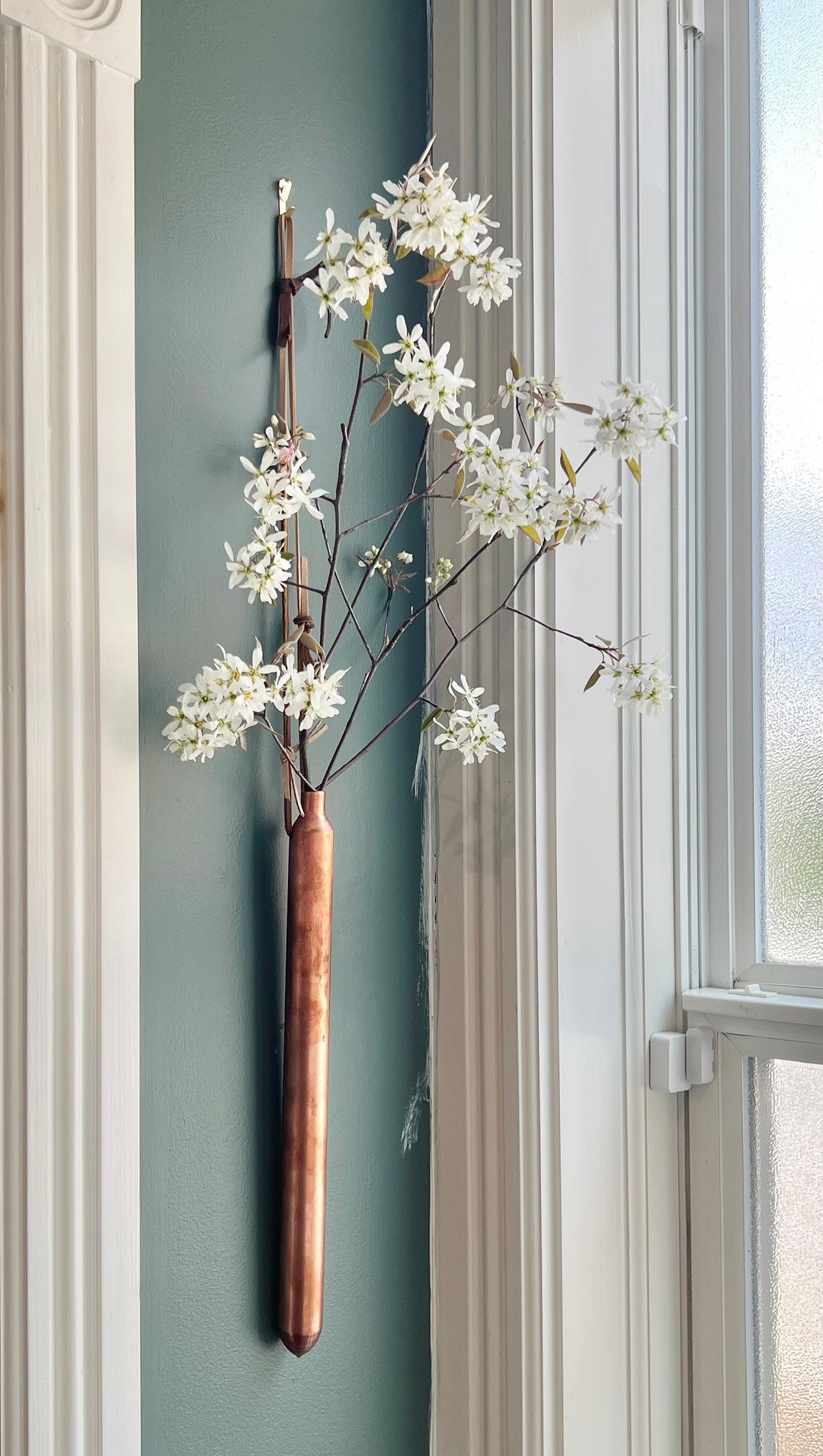 Leather Hung Copper Stem Vase, Hanging Copper Stem Vase, Copper Flower ...