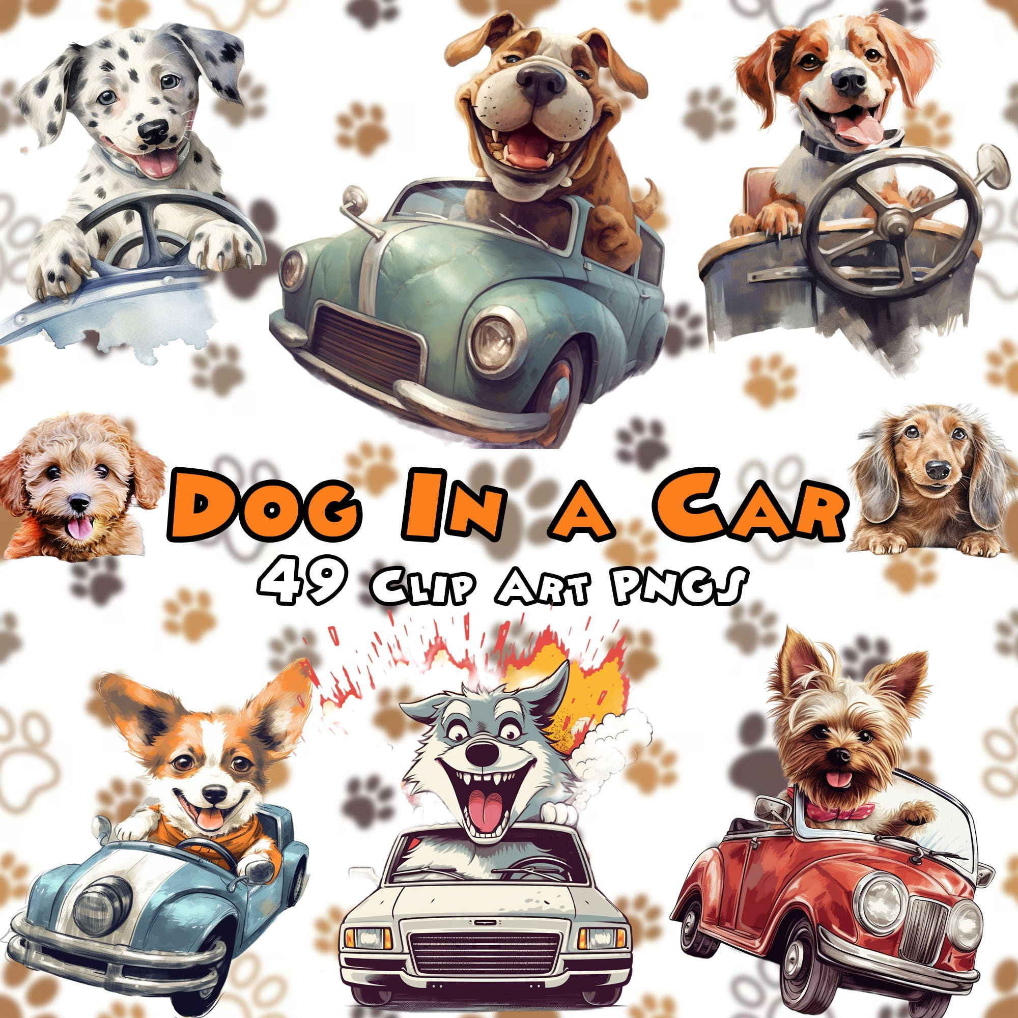 Dog in a Car Clipart PNG Commercial Use Adorable Dog in a Car Graphic ...