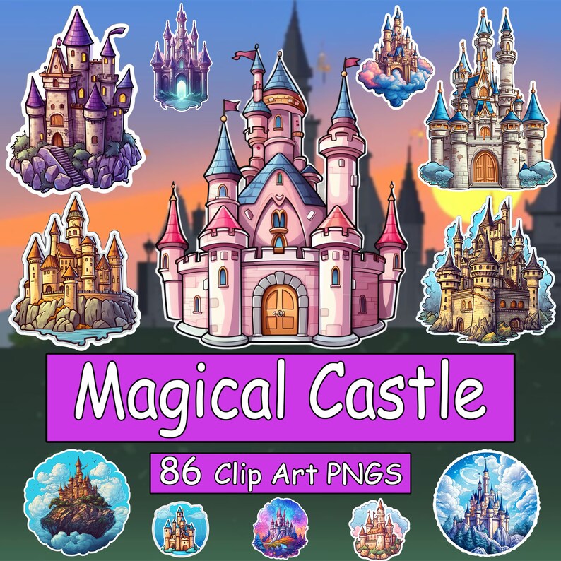 Magical Castle Digital Stickers Clipart Magical Fortress Palace PNG ...